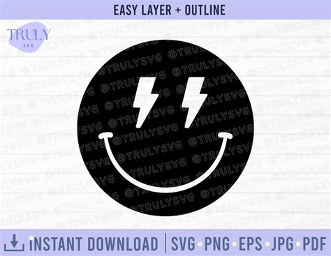 Lightning Bolt Smiley Face Svg Smiley Svg Smiley Face Bolt Etsy
