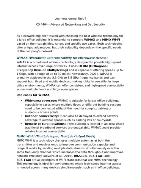 Learning Journal Unit 4 Cs 4404 Pdf Wi Max Mimo