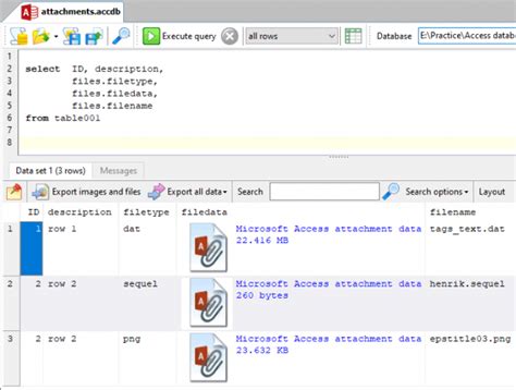 extracting attachments from an access database using sql image viewer yohz software