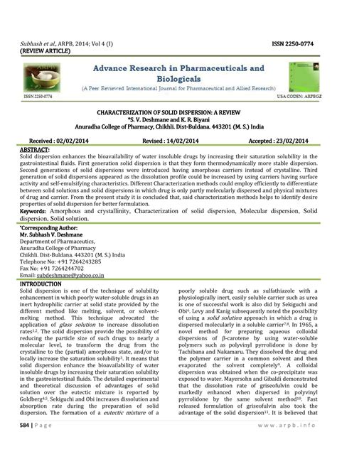 Pdf Characterization Of Solid Dispersion A Review