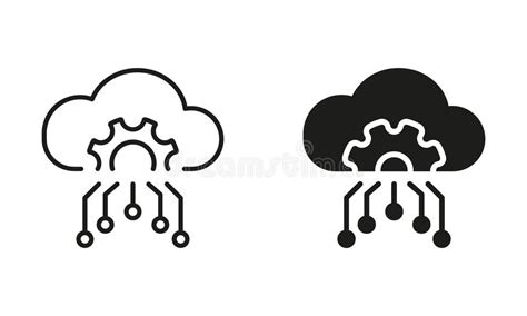 Cloud Computing Configuration Line And Silhouette Icon Set Cloud Server Setting Pictogram Stock