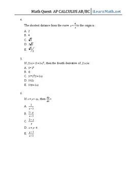 AP Calculus Multiple Choice Questions Mock TpT