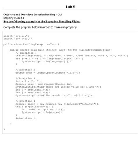 Solved Lab 5 Objective And Overview Exception Handling