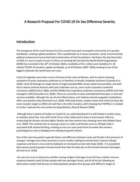 RM Assessment 3 A Research Proposal For COVID 19 On Sex Difference Severity Introduction The