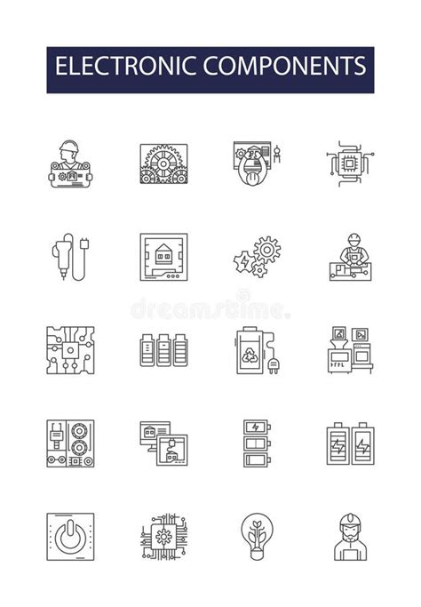 Electronic Components Line Vector Icons And Signs Resistors Diodes