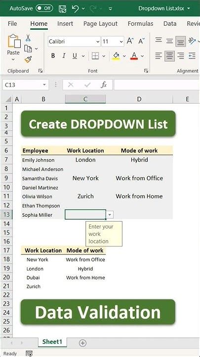Creating Dropdown Lists Using Data Validation In Excel Youtube