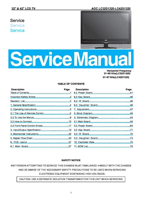 AOC LC D LC D LCD TV SERVICE MANUAL Service Manual Download Schematics Eeprom