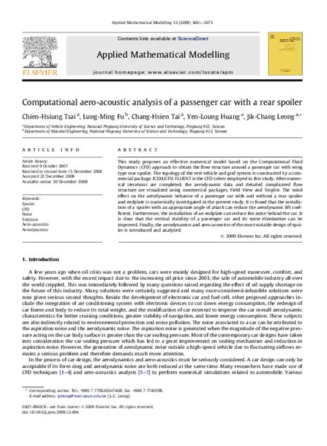 Pdf Computational Aero Acoustic Analysis Of A Passenger Car With A Rear Spoiler