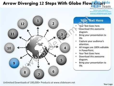 arrow diverging 12 steps with globe flow chart arrows network software