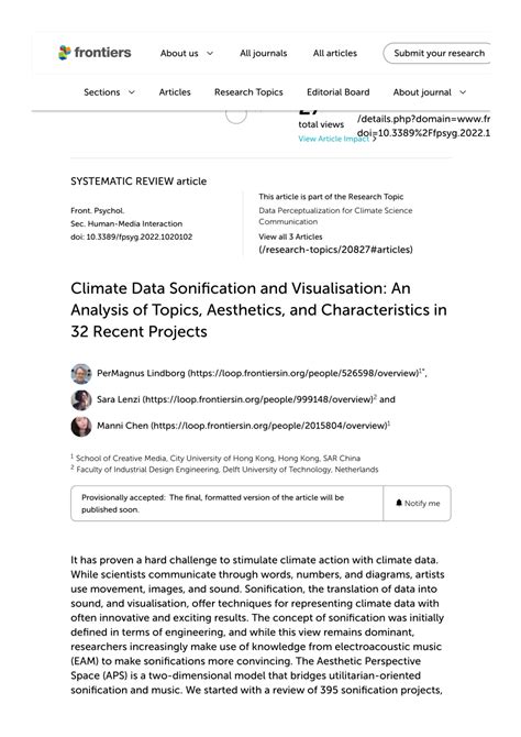 Pdf Climate Data Sonification And Visualisation An Analysis Of Topics Aesthetics And