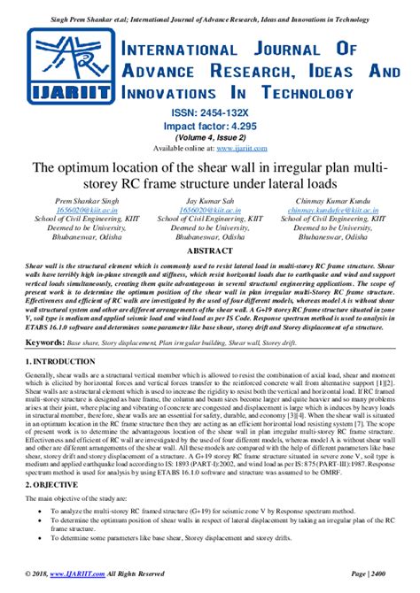 Pdf The Optimum Location Of The Shear Wall In Irregular Plan Multi Storey Rc Frame Structure