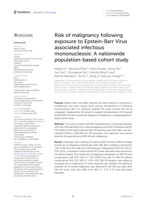 Pdf Risk Of Malignancy Following Exposure To Epstein Barr Virus