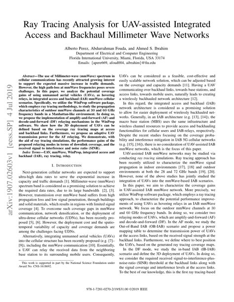 Pdf Ray Tracing Analysis For Uav Assisted Integrated Access And Backhaul Millimeter Wave Networks