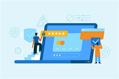 문자와 평면 간단한 스타일의 벡터 그림 온라인 보안 개념 생체 인식 기술과 개인 식별개인 데이터 보호 보안에 대한 스톡 벡터 아트 및 기타 이미지 Istock