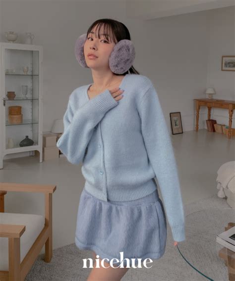 니스휴 브러쉬 소프트 가디건 5color 봄 앙고라 니트 퍼 브이넥 루즈핏 핑크 헤어리 털 네이비 하늘색 기본 어텀 봄 아이보리 여리 세미크롭 베이직 소라 Cd