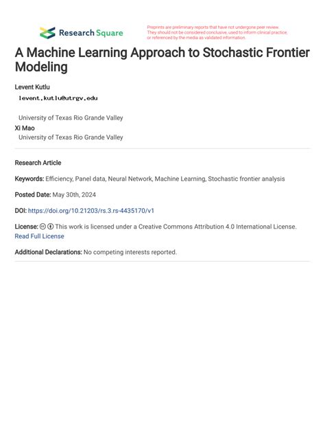 Pdf A Machine Learning Approach To Stochastic Frontier Modeling