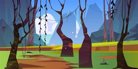 Free Vector Autumn Forest Landscape With Naked Bare Trees