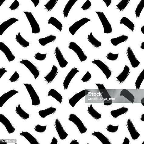 멤피스 스타일의 브러시 스트로크 벡터 원활한 패턴 둥근 선과 얼룩 흑백 모자이크 텍스처 붓놀림에 대한 스톡 벡터 아트 및 기타