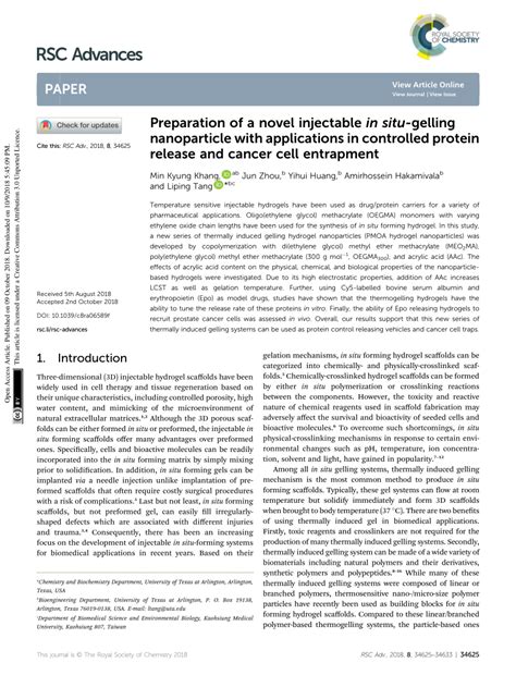 Pdf Preparation Of A Novel Injectable In Situ Gelling Nanoparticle