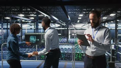 Data Center Technicians Use Devices To Monitor Neural Network Llm Visualization Technology