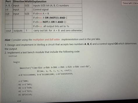 solved time left 2 56 4 port direction width explanation a