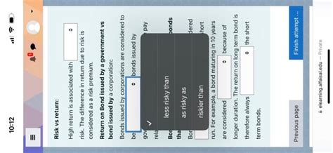 Solved Risk Vs Return High Return Is Associated With Risk
