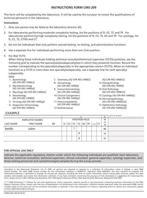 Cms 209 Laboratory Personnel Report Clia Cms Forms