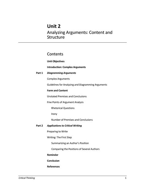 U Analyzing Arguments Content And Structure Critical Thinking Unit Analyzing Arguments