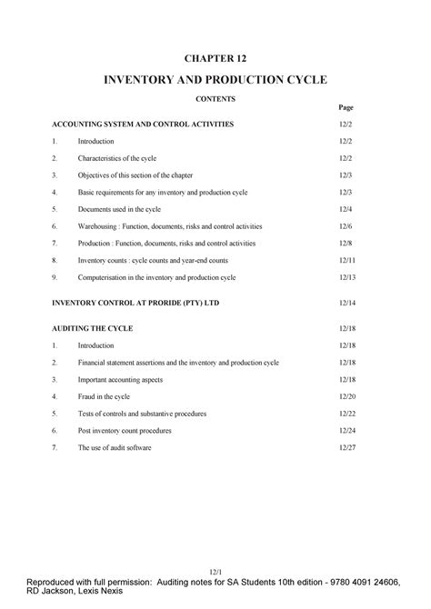 Inventory And Production Cycle INVENTORY AND PRODUCTION CYCLE CONTENTS Reproduced With Full