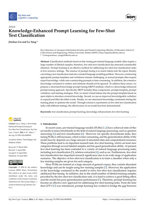 Pdf Knowledge Enhanced Prompt Learning For Few Shot Text Classification