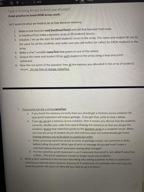 Solved Task 3 Freeing Arrays Submit Any Attempt Great Chegg