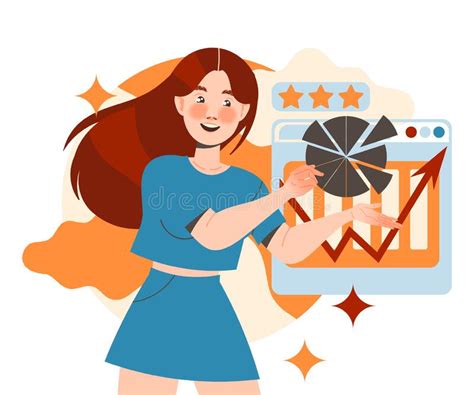 Woman Character Working With Information With Pie Chart Analyzing And Browsing Data Vector