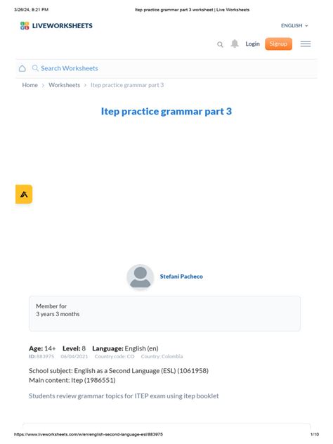 Itep Practice Grammar Part 3 Worksheet Live Worksheets Pdf