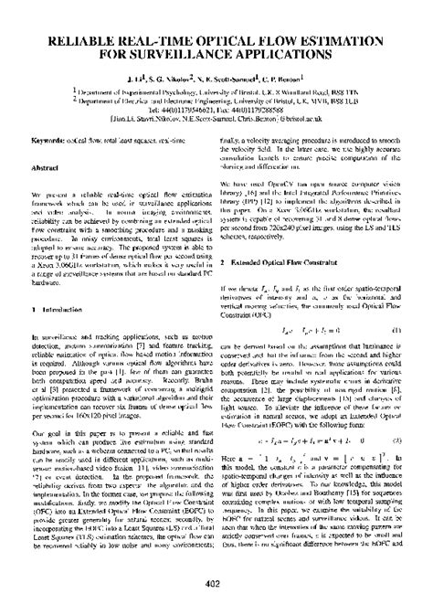 Pdf Reliable Real Time Optical Flow Estimation For Surveillance Applications
