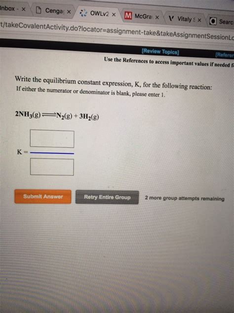 Solved Write The Equilibrium Constant Expression K For The