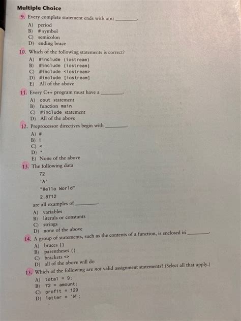 Solved Multiple Choice 9 Every Complete Statement Ends With