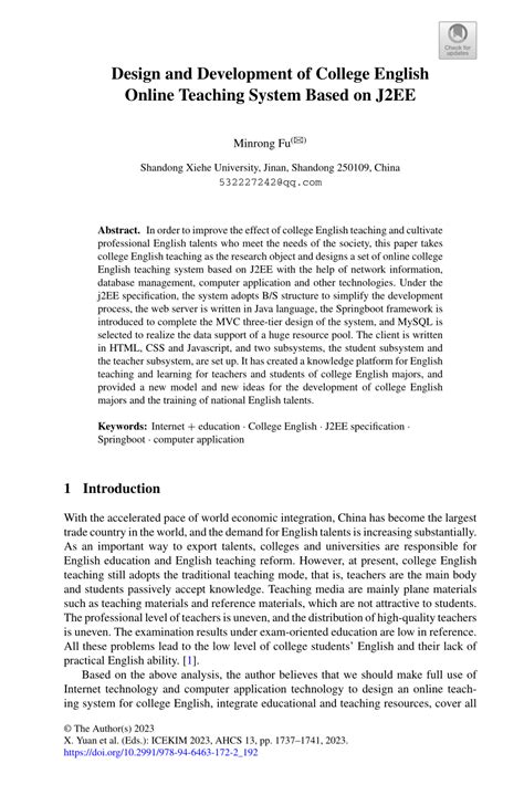 pdf design and development of college english online teaching system