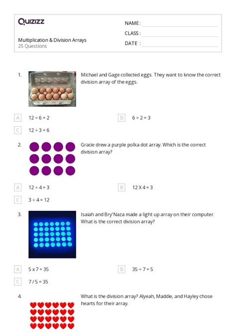 50 Multiplication With Arrays Worksheets For 4th Grade On Quizizz