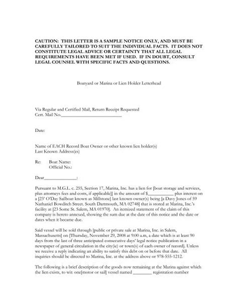 Sample Av Owner Lien Holder Notice Letter