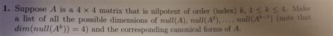 suppose a is a 4 times 4 matrix that is nilpotent of