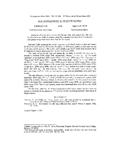 Pdf Sex Differences In Suicide Notes