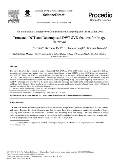 Pdf Truncated Dct And Decomposed Dwt Svd Features For Image Retrieval