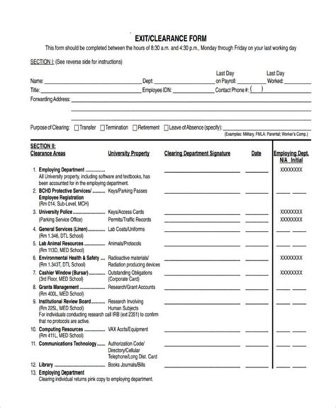 FREE Sample Staff Clearance Forms In MS Word PDF