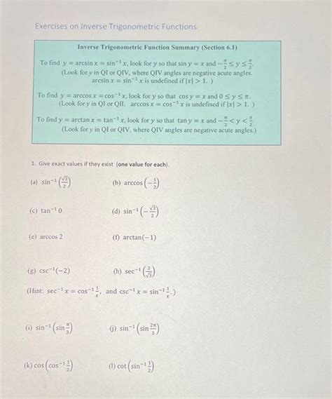 Solved Exercises On Inverse Trigonometric Functions Inverse