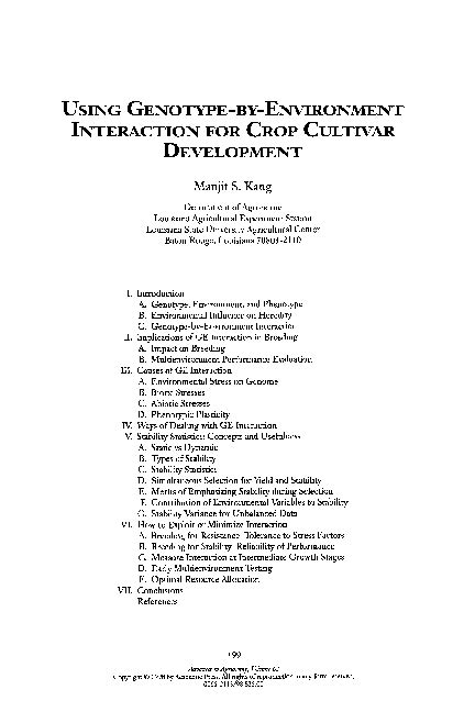 Pdf Using Genotype By Environment Interaction For Crop Cultivar