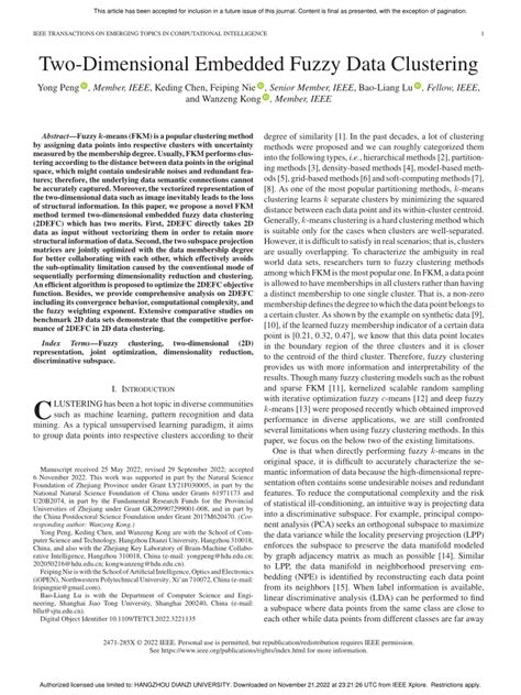 Pdf Two Dimensional Embedded Fuzzy Data Clustering