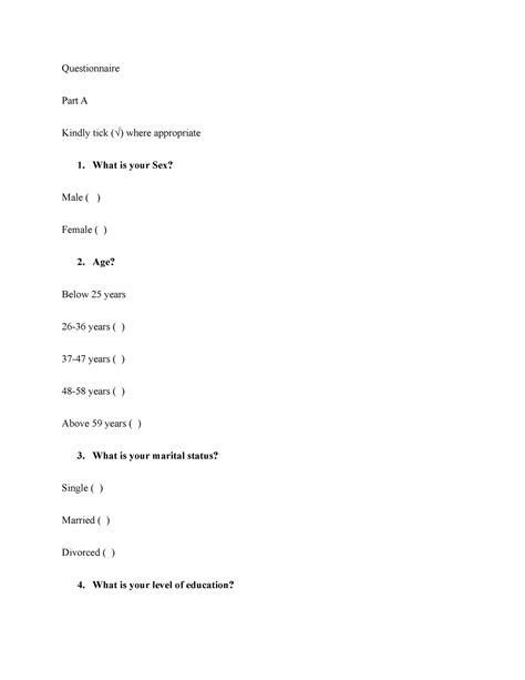 Questionnaire Quiz Questionnaire Part A Kindly Tick √ Where