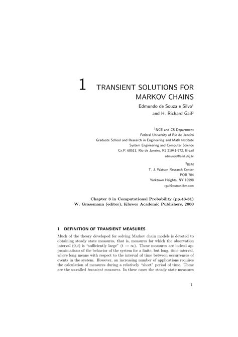 Pdf Transient Solutions For Markov Chains