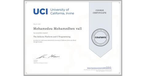 Mohamedou M Vall On Linkedin Completion Certificate For The Arduino Platform And C Programming