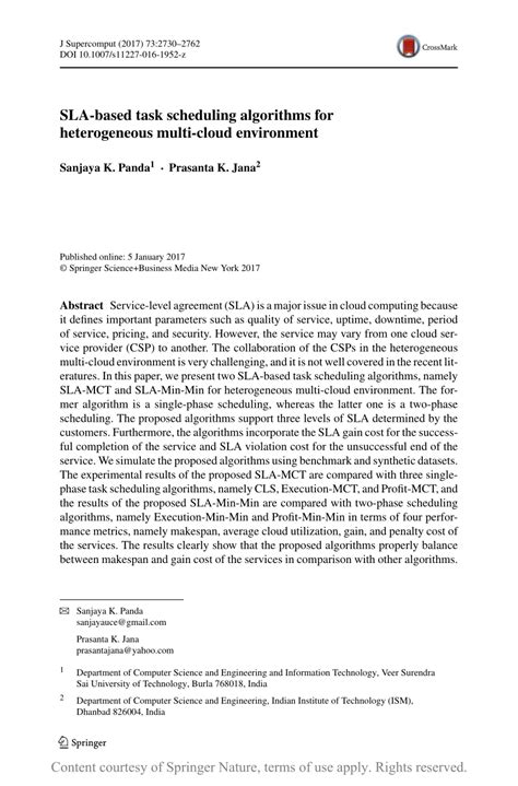 Sla Based Task Scheduling Algorithms For Heterogeneous Multi Cloud